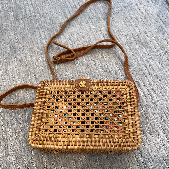 Bags | Retro Straw Bag Boho Vintage Rectangular Crossbody Purse Rattan ...